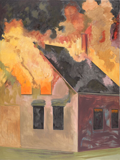 Burning House, Night, Vertical | Lois Dodd | Colby College Museum of Art